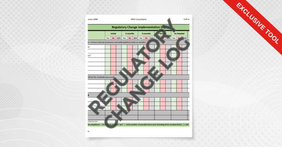 Regulatory Change Implementation Log | My MDS Expert